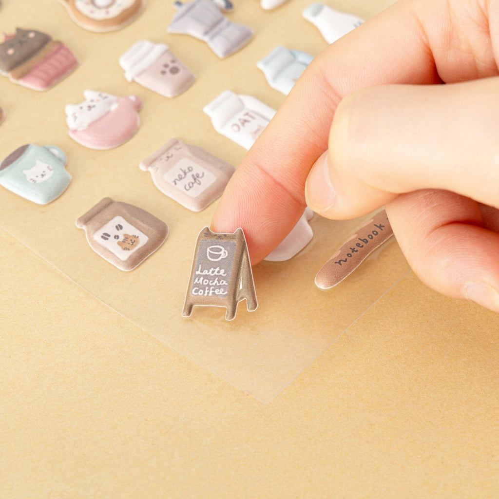 Tsuki ‘Neko Cafe’ 3D Puffy Sticker Set ☾ – NotebookTherapy