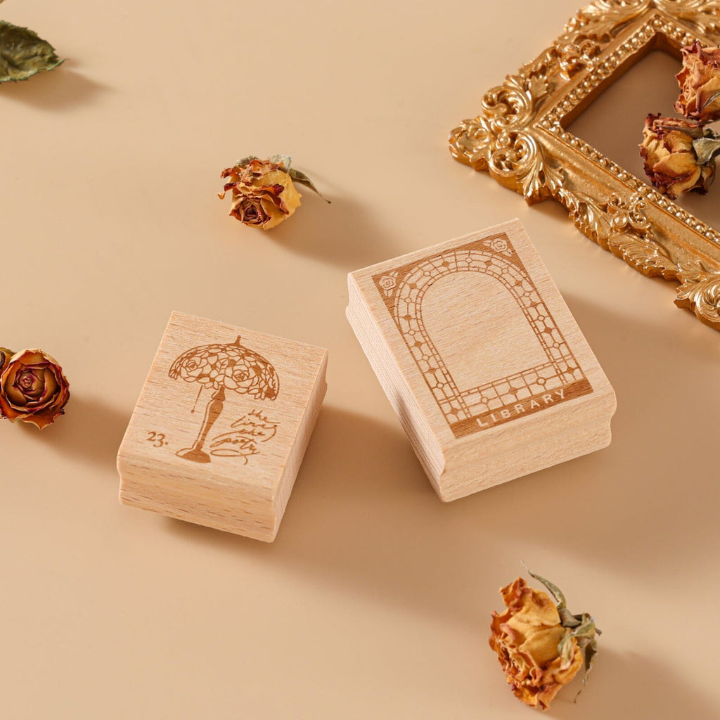 Hinoki - ‘Into the Library’ Engraved Wooden Stamp Set – NotebookTherapy