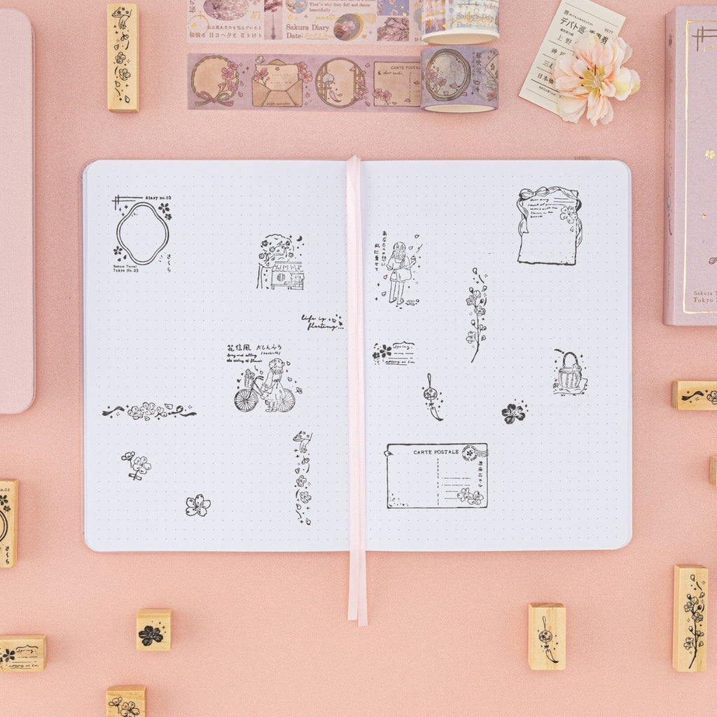Tsuki ‘Sakura Breeze’ Bullet Journal Stamp Set ☾ – NotebookTherapy